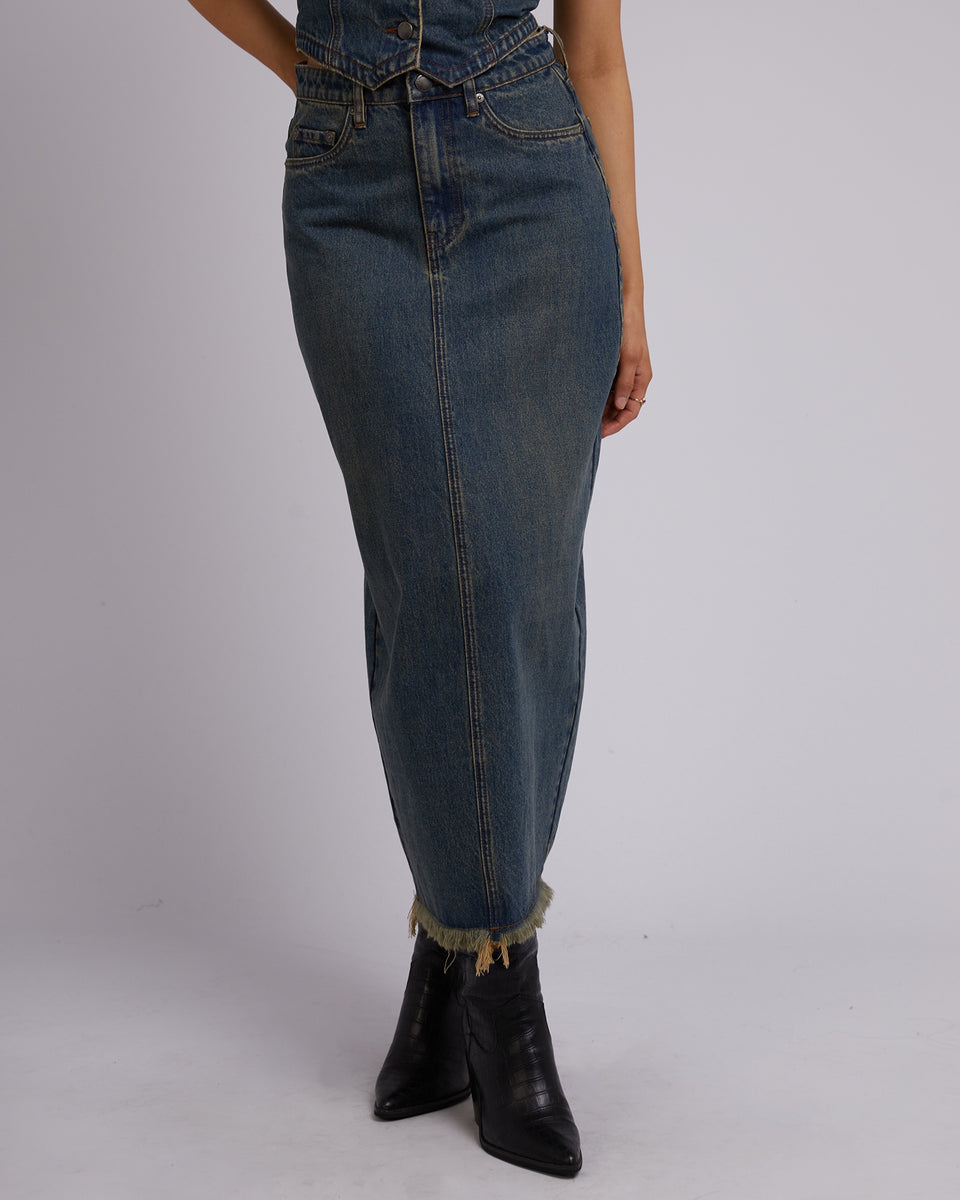 All About Eve Ray Maxi Skirt - Dirty Denim – Sarsaparilla Boutique